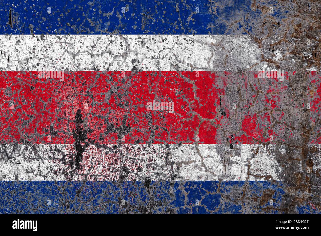 National flag of Costa Rica on old peeling wall background.The concept ...