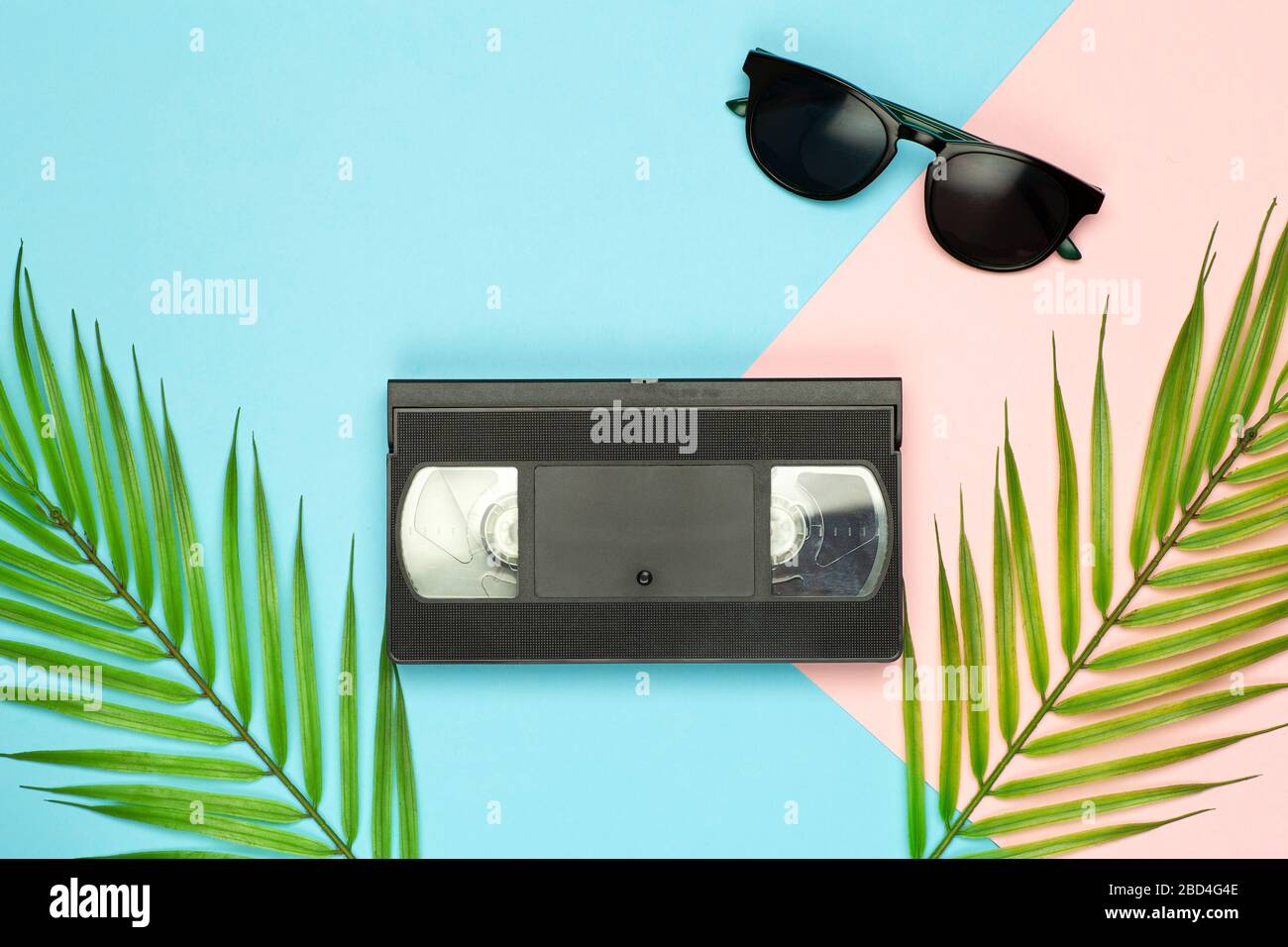 Aesthetics of the 80s and 90s. Videocassette (VHS) on a color ...