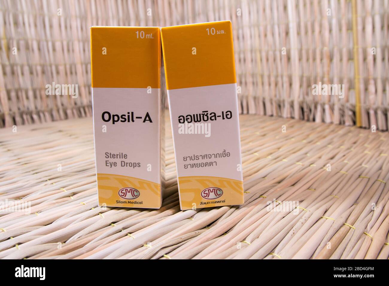 Chiangmai, Thailand - April 7 2020: Product shot of Opsil-A sterile eye ...