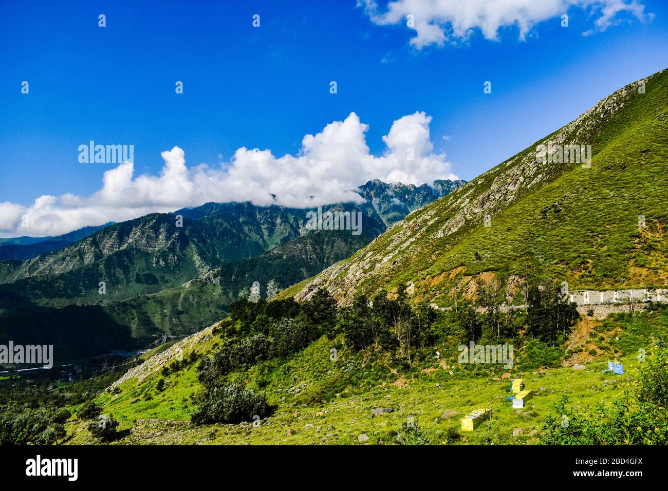 A beautiful eye catching view of lush green mountains at Ramban Kashmir ...