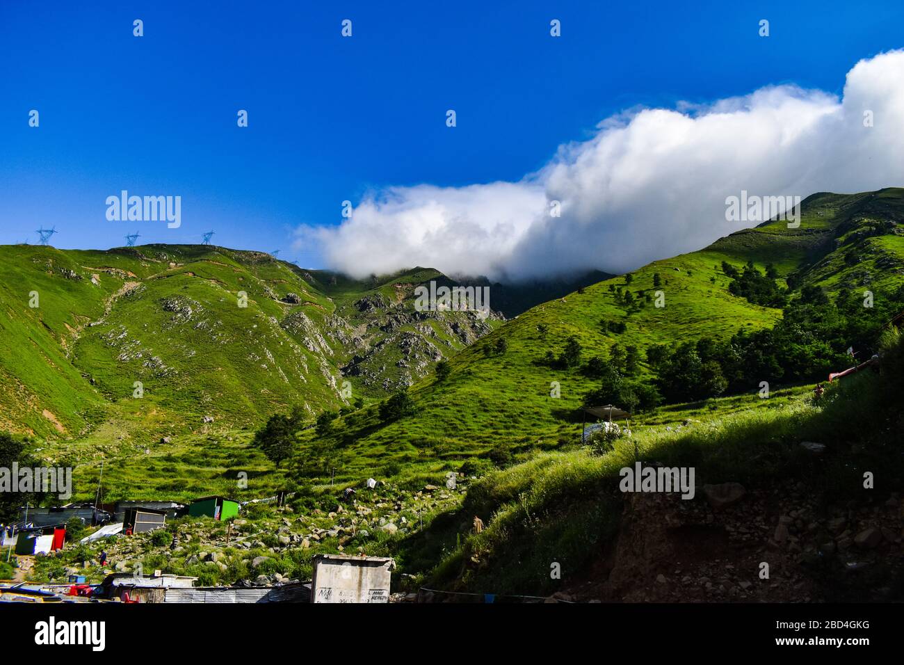 A beautiful eye catching view of lush green mountains at Ramban Kashmir ...