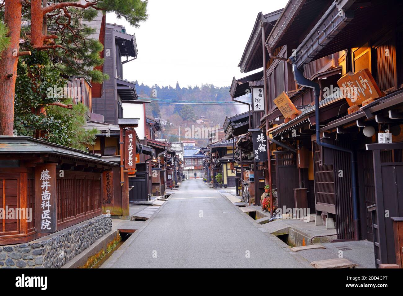 well preserved traditional wooden houses in old town area of Hida ...