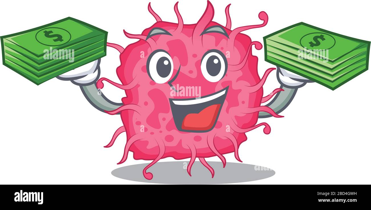 A wealthy pathogenic bacteria cartoon character having money on hands ...
