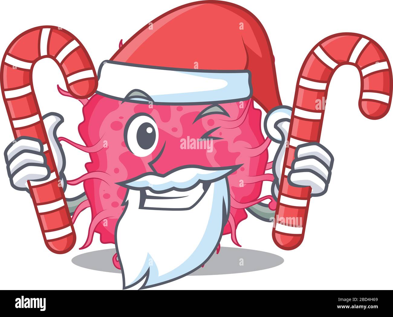 Friendly pathogenic bacteria in Santa Cartoon character holds Christmas ...