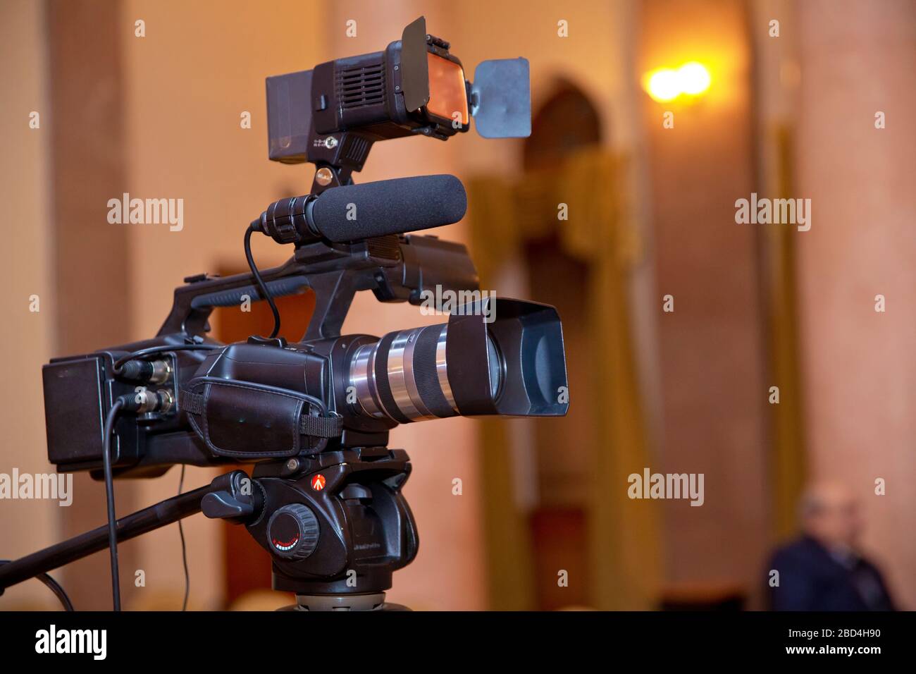 Professional production video camera. video camera set on a tripod with ...