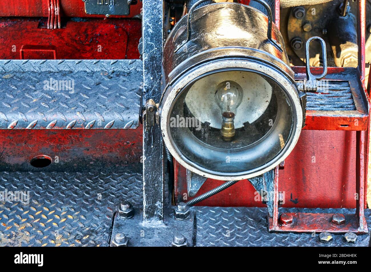 Detail of a chrome lamp on a steam locomotive Stock Photo - Alamy