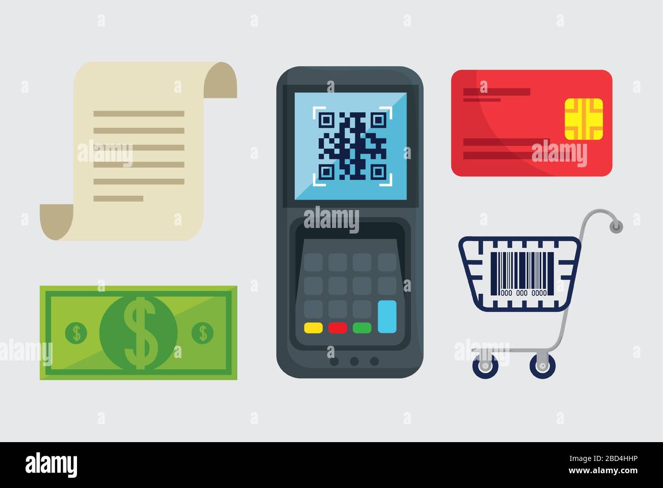qr code inside dataphone credit card cart receipt paper and bill vector ...