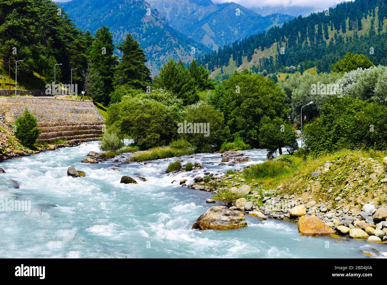 A view of a flowing Lidder river at Pahalgam Kashmir India Stock Photo ...