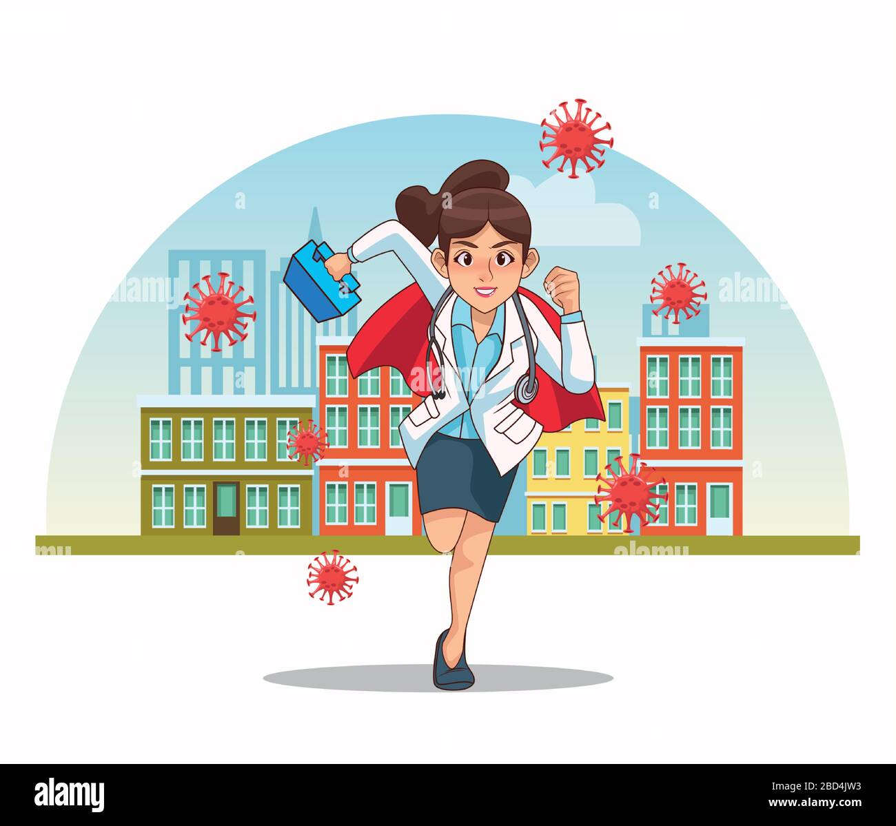 super female doctor with hero cloak running on the city Stock Vector ...