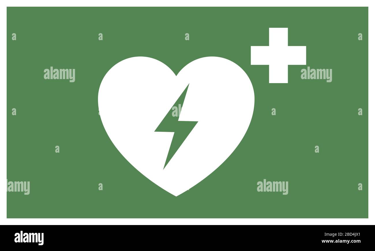 AED sticker. Emergency first aid defibrillator sign sticker Stock ...