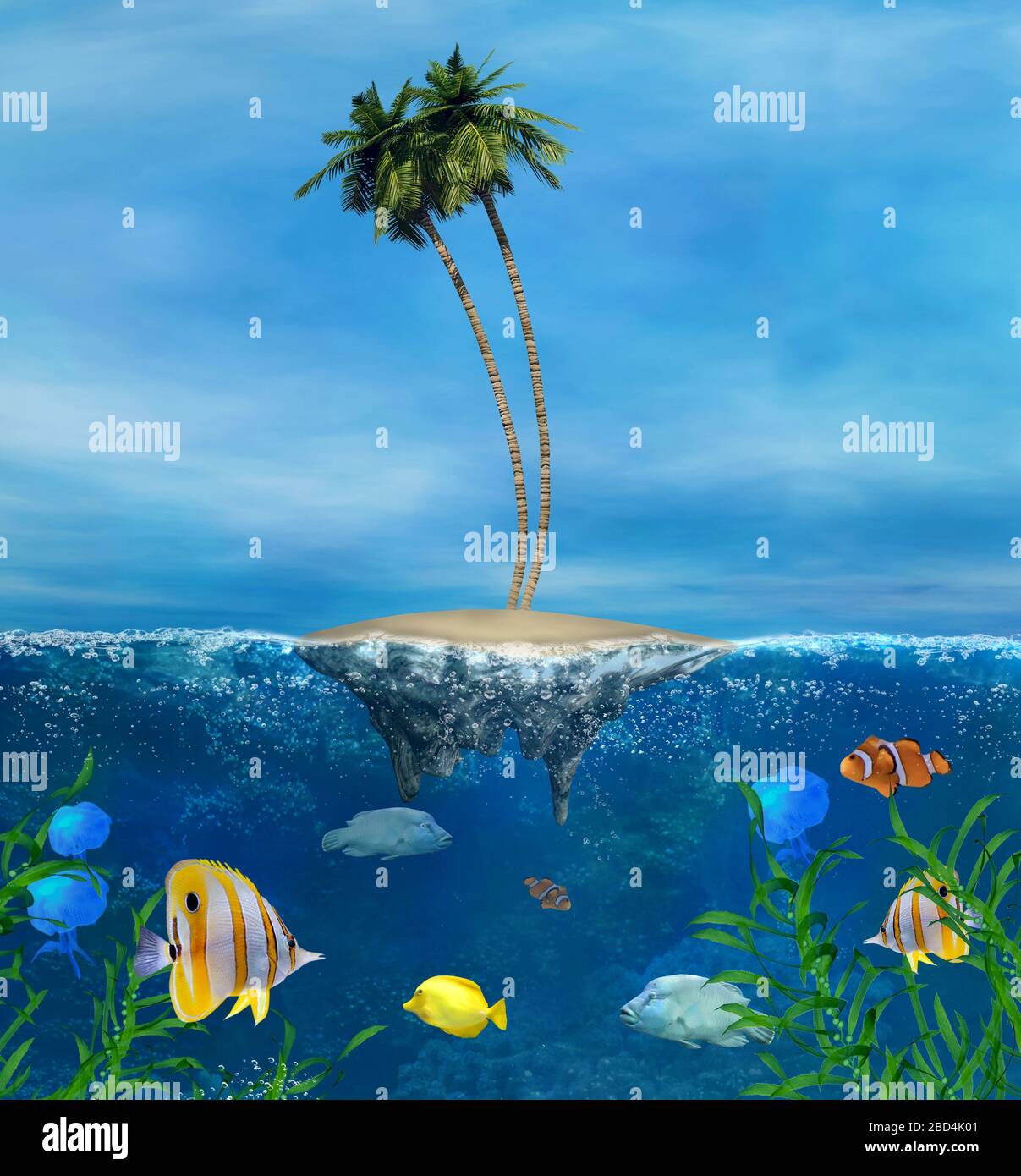 Tiny tropical island in a beautiful caribben sea scenery Stock Photo ...