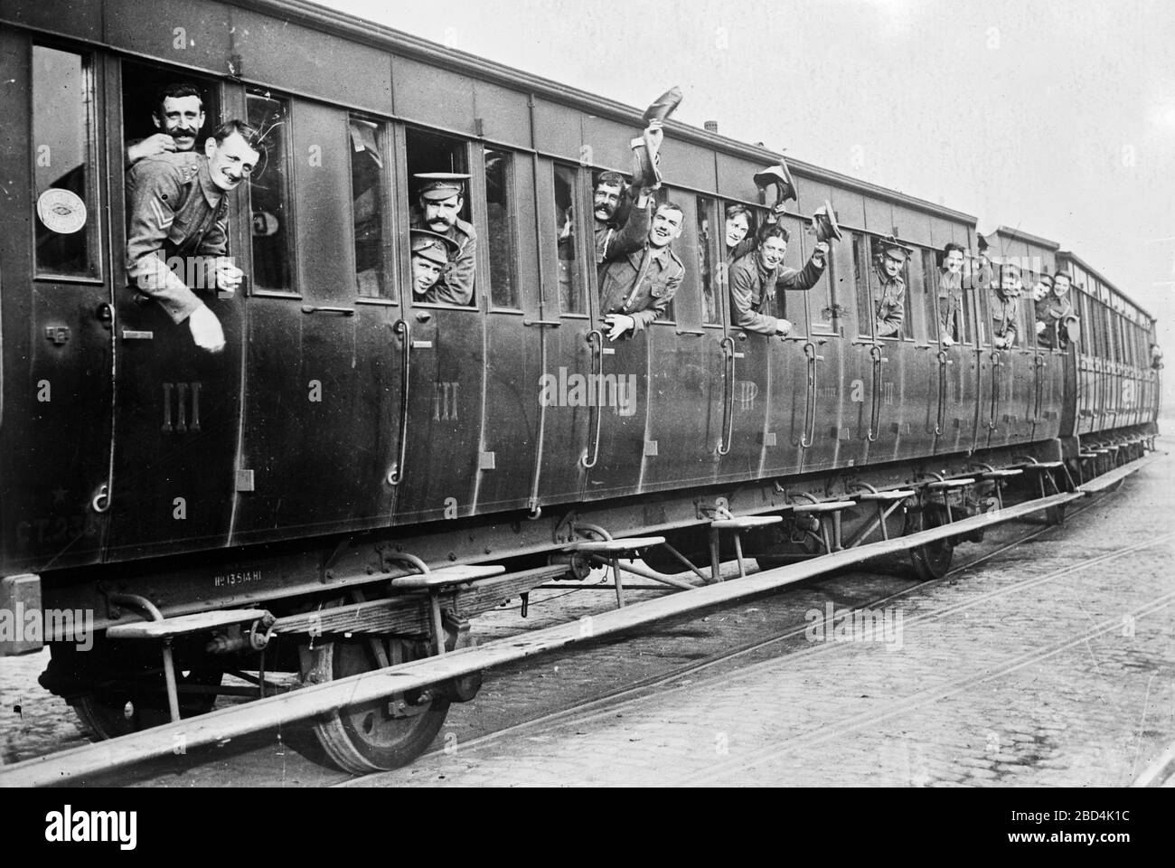 British soldiers in a train during World War I, France ca. 1914-1915 ...