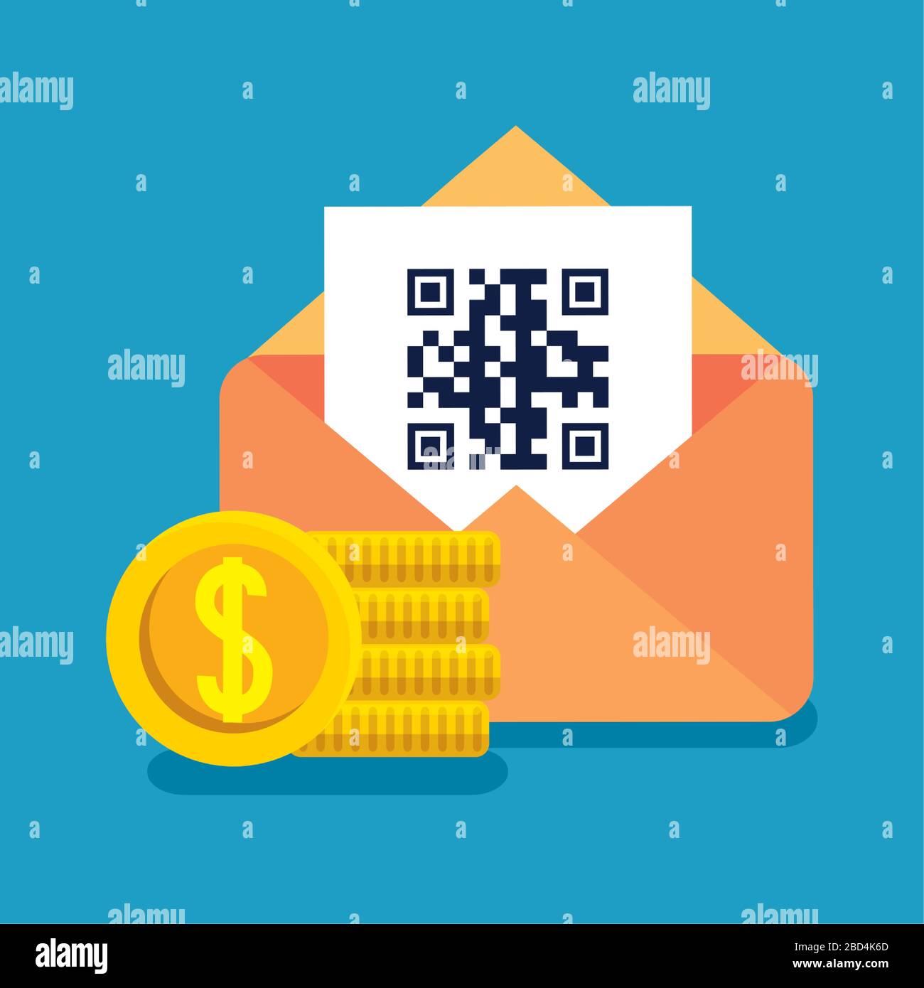 qr code inside envelope and coins vector design Stock Vector Image ...