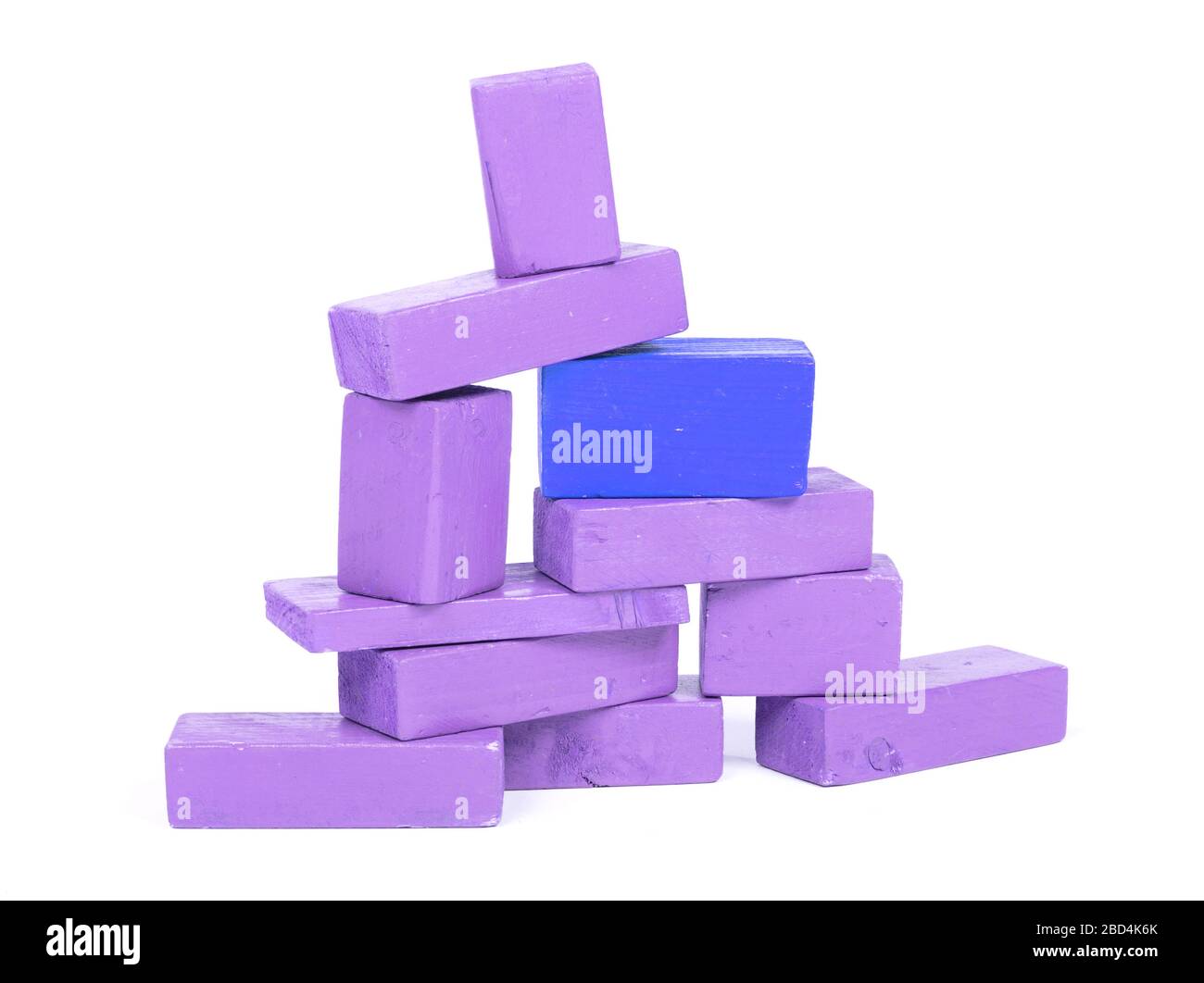 Vintage purple building blocks isolated on white background, one ...