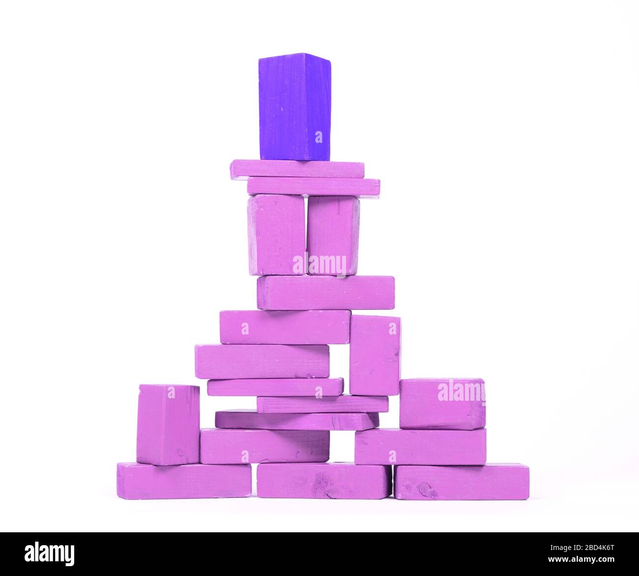 Vintage purple building blocks isolated on white background, one ...