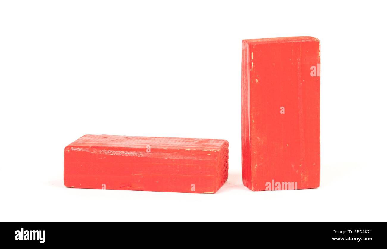 Vintage red building blocks isolated on white background Stock Photo ...