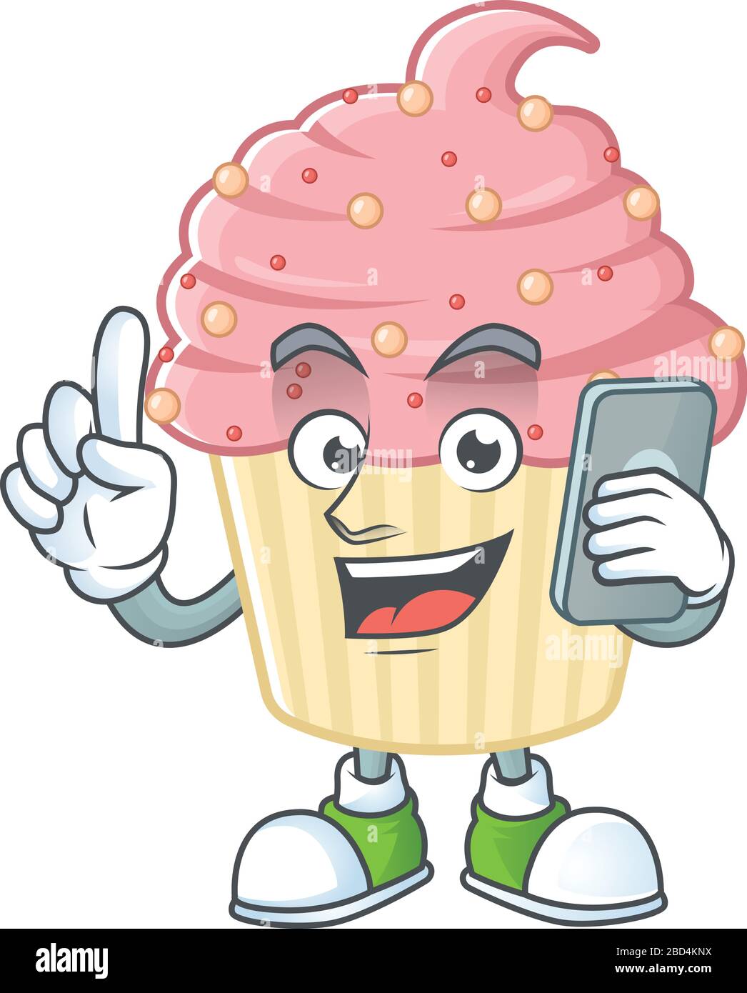 Cartoon design concept of strawberry cupcake talking on phone Stock ...