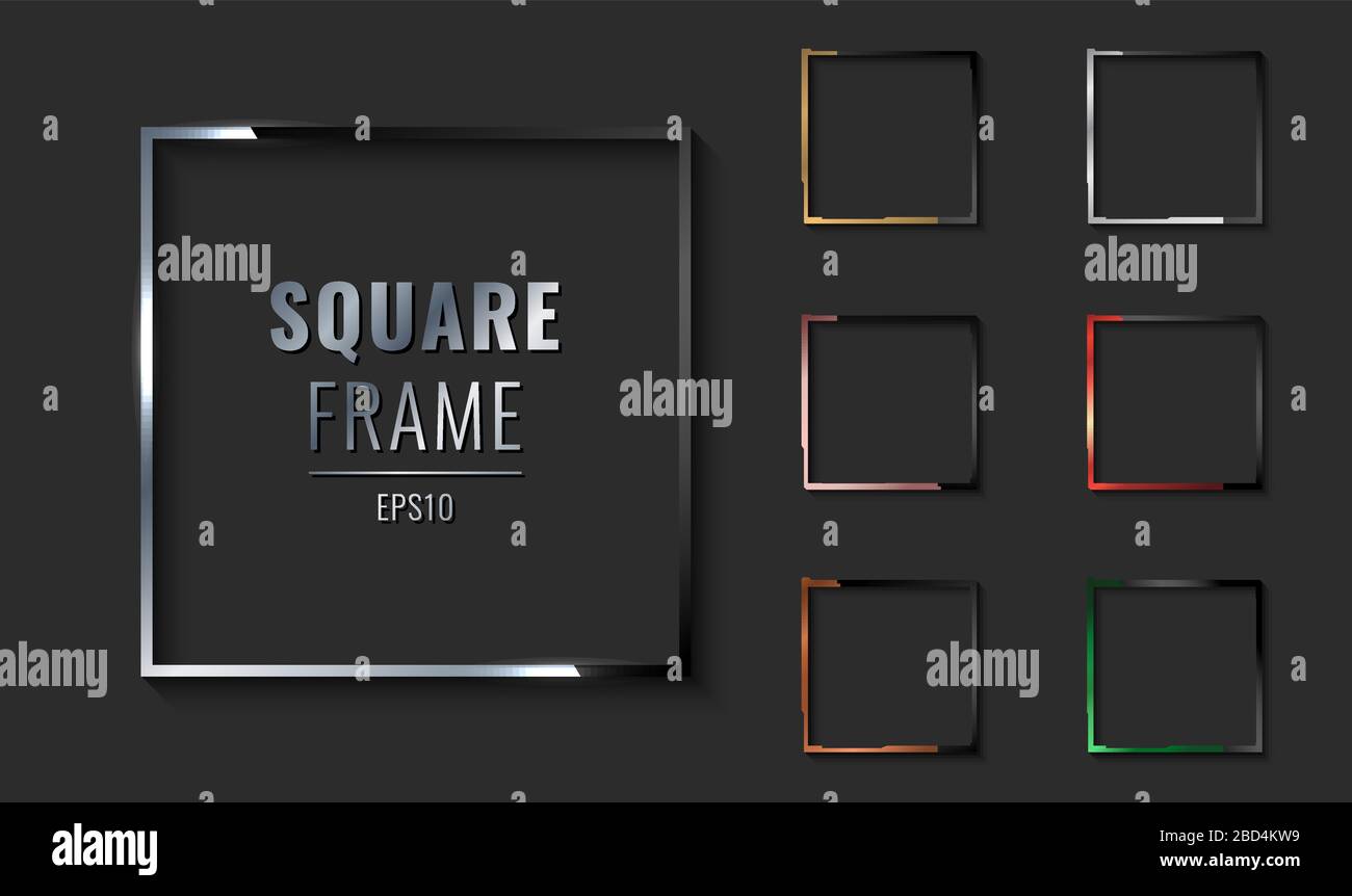 Set of square metallic border frame silver, golden, pink gold, copper ...