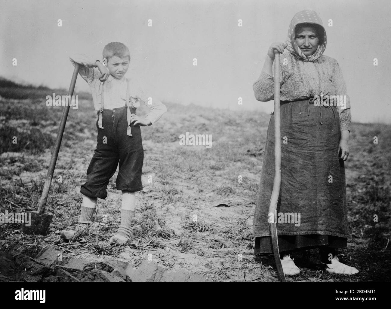Mother and son working in the fields of Belgium ca. 1910-1915 Stock ...