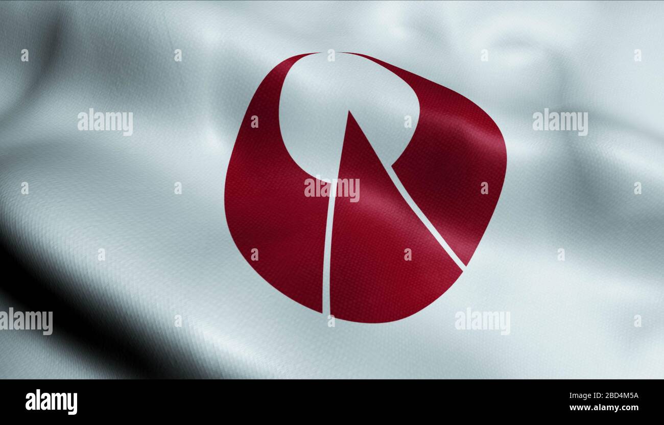 3D Illustration of a waving flag of Ogori (Japan country Stock Photo ...