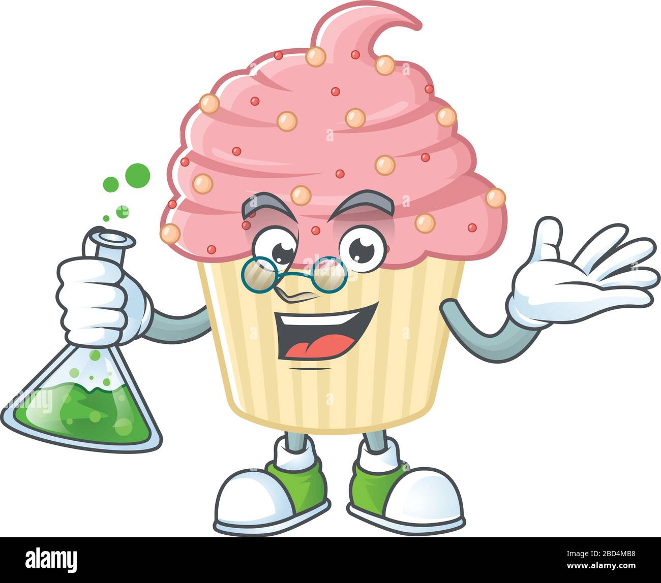 Strawberry cupcake genius Professor Cartoon character holding glass ...