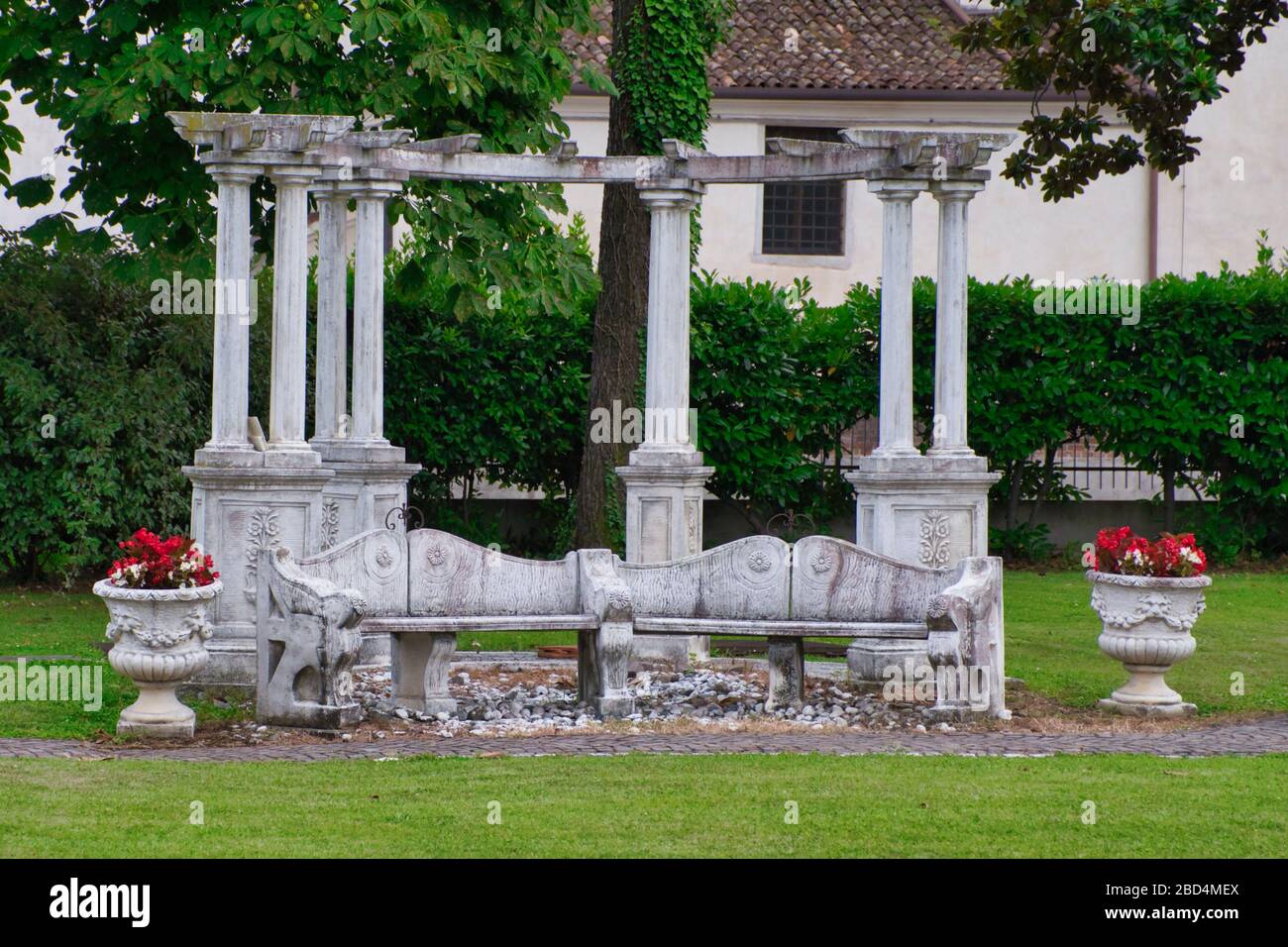Pavilion in garden, stone ancient arbor in Italy Stock Photo - Alamy