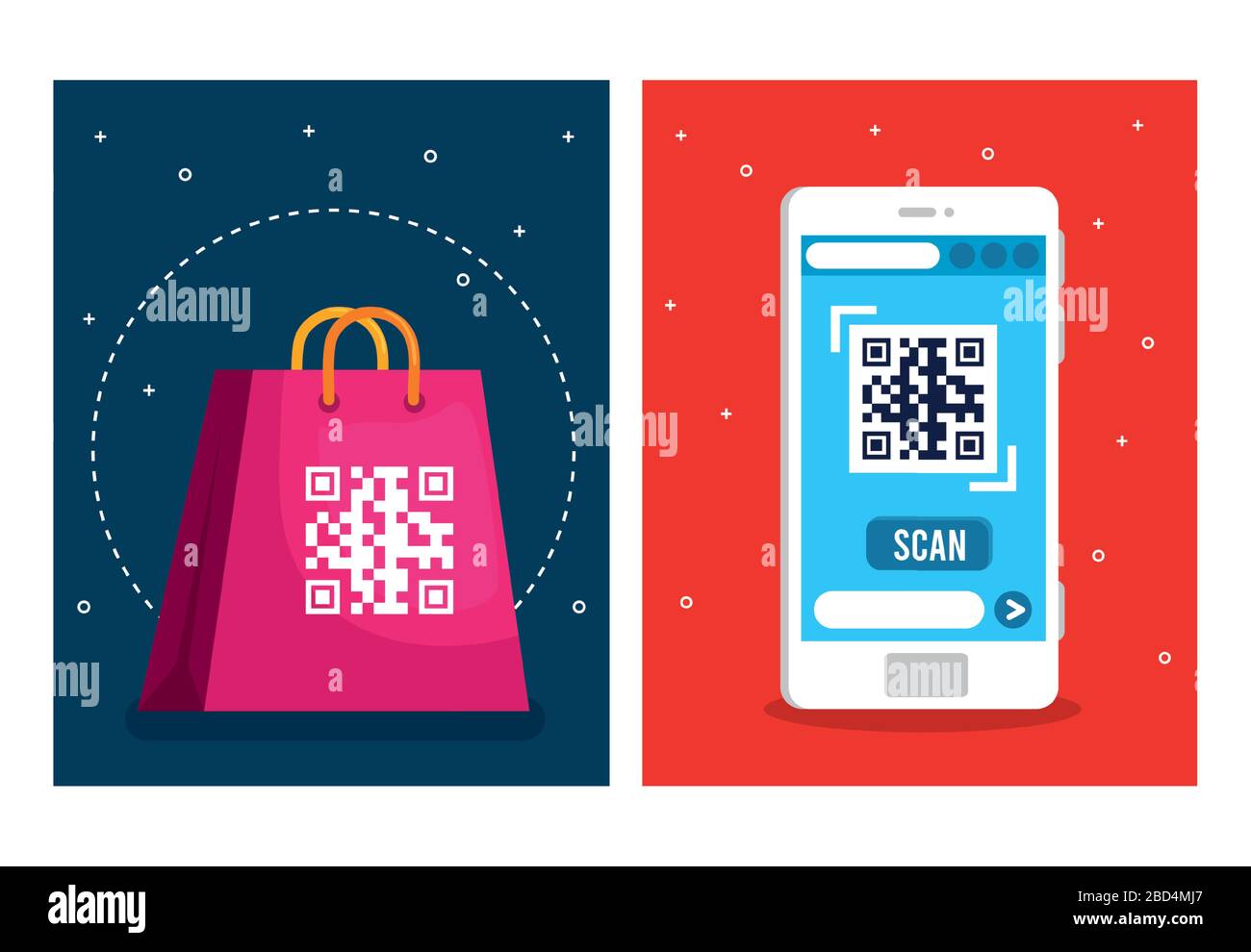 qr code over shopping bag and smartphone vector design Stock Vector ...
