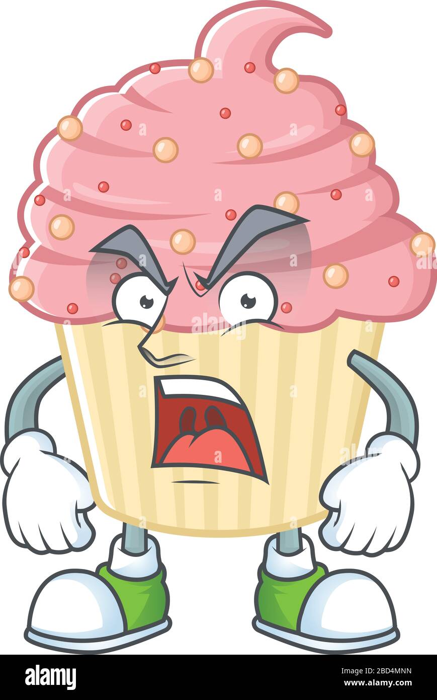 Strawberry cupcake cartoon character design with mad face Stock Vector ...