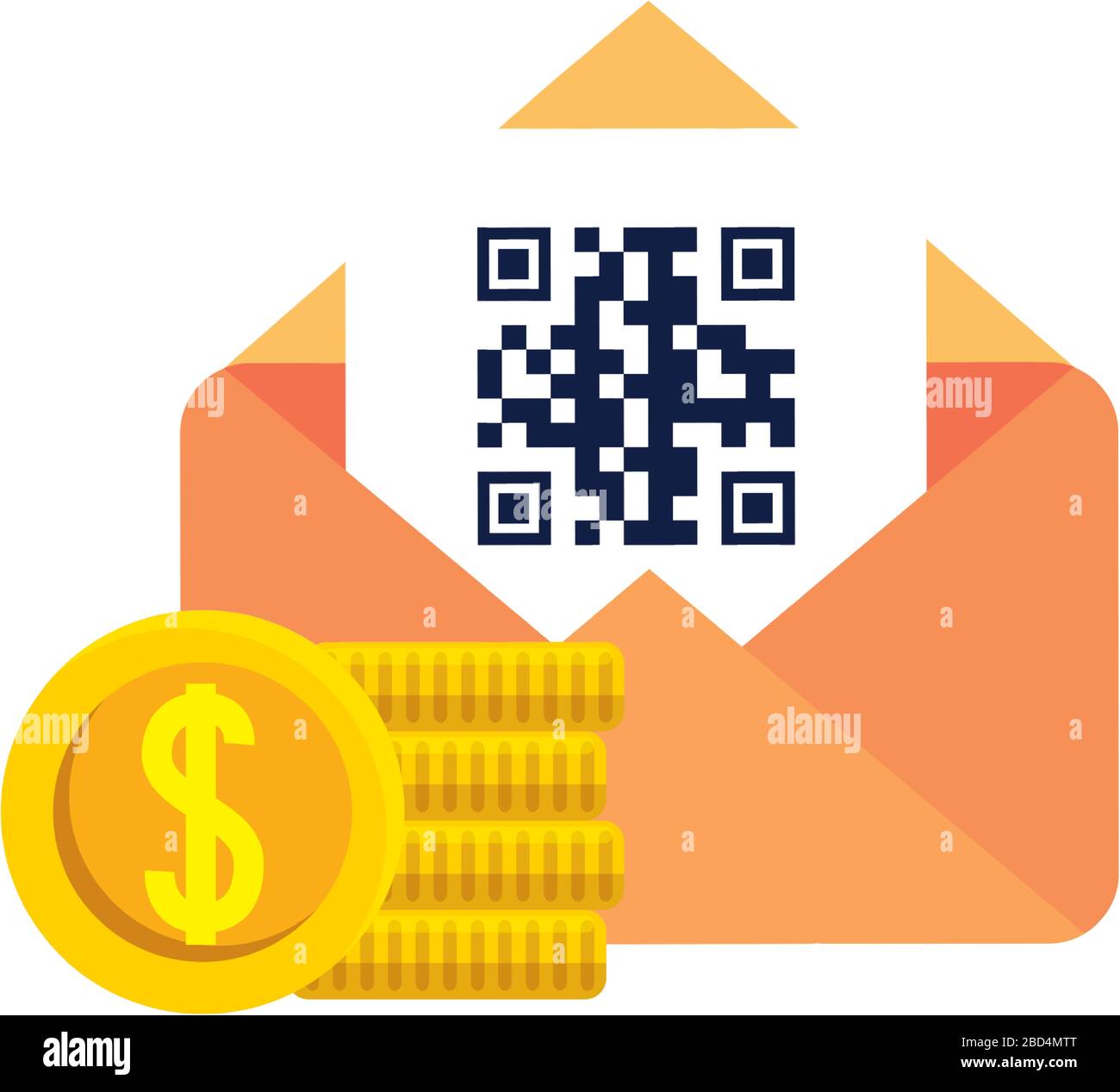 qr code inside envelope and coins vector design Stock Vector Image ...