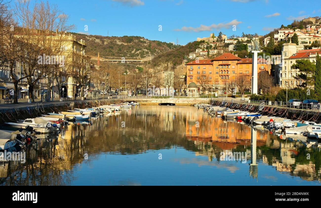 The waterfront harbour area of Rijeka in the Primorje-Gorski Kotar ...