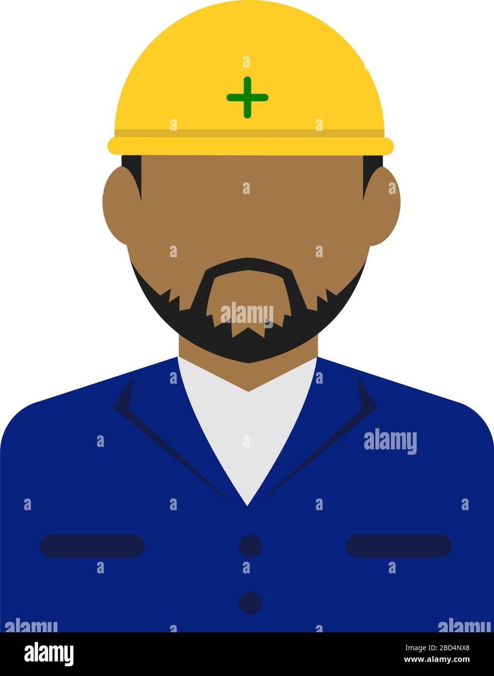 Young male worker avatar flat illustration (upper body) / blue collar ...