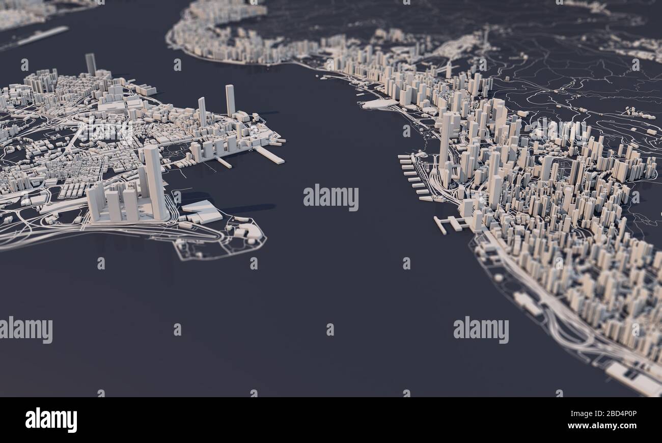 Hong Kong city map 3D Rendering. Aerial satellite view Stock Photo - Alamy