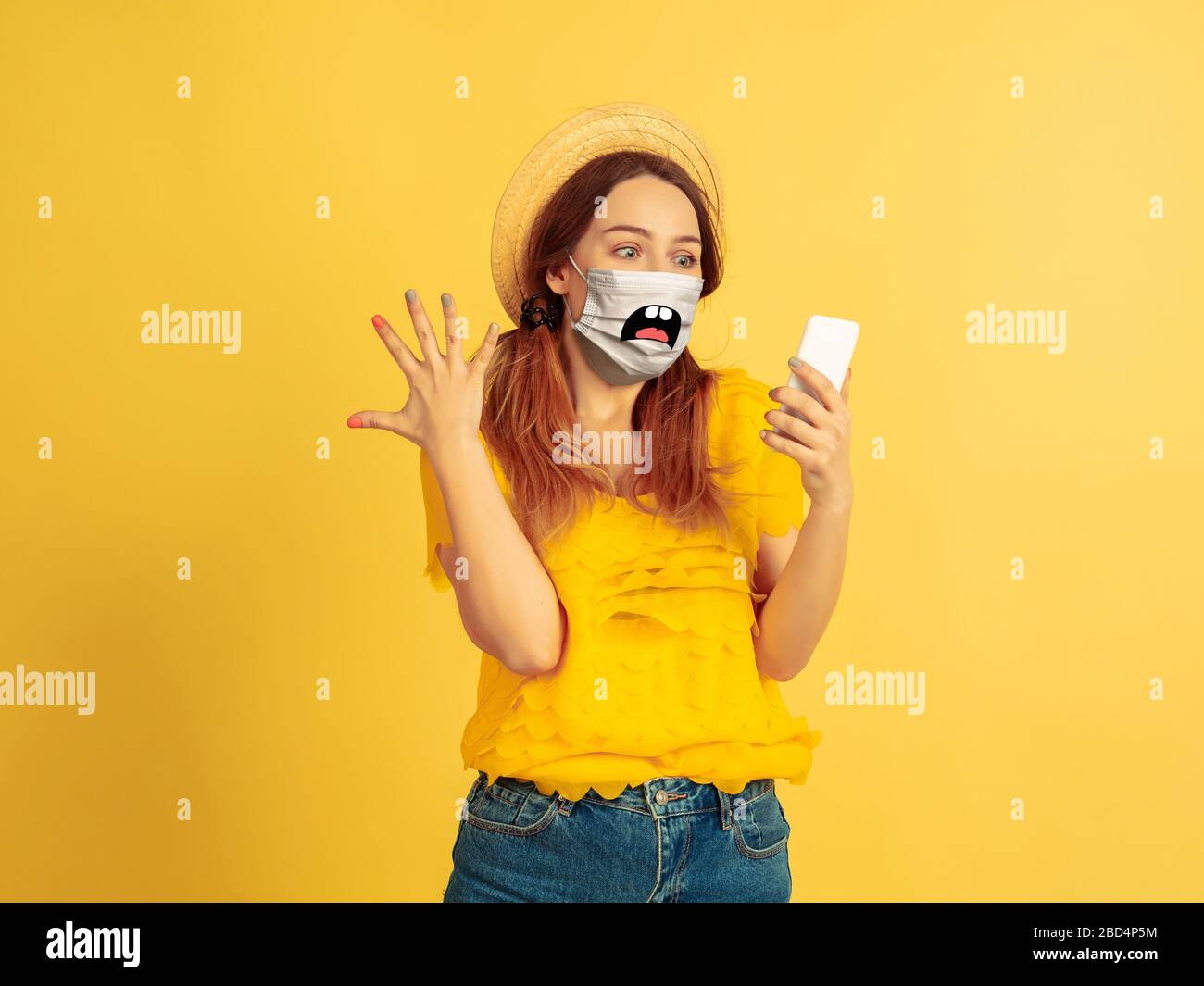 Shocked. Portrait of young caucasian woman with emotion on her ...