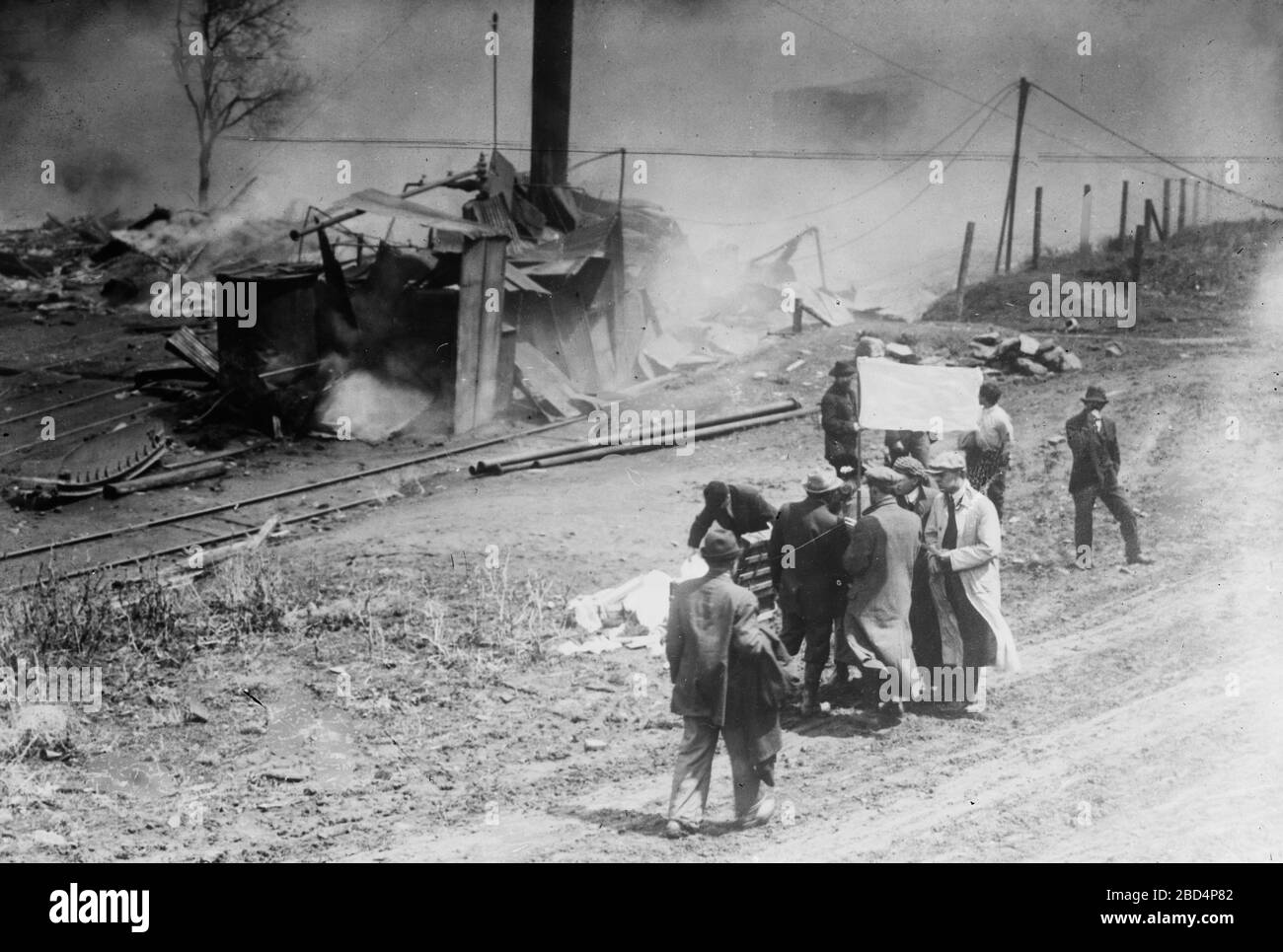 Photo shows events relating to the Ludlow Massacre, during which a tent ...