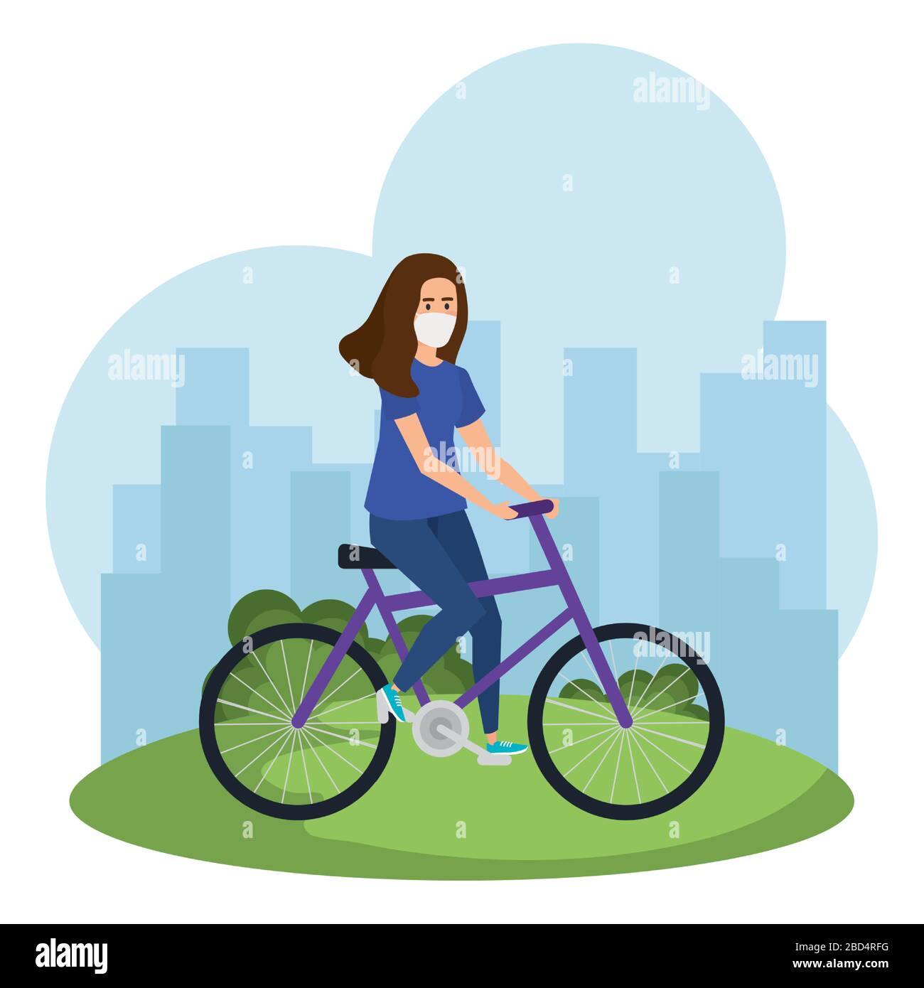 young woman with face mask in bike Stock Vector Image & Art - Alamy