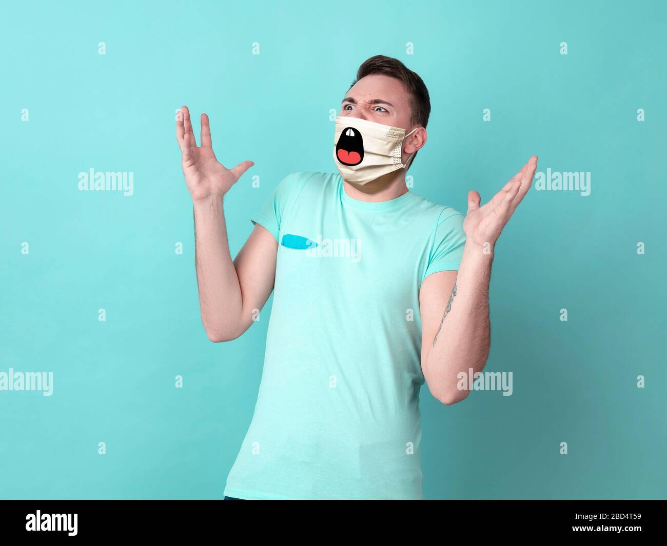 Angry screaming. Portrait of young caucasian man with emotion on his ...