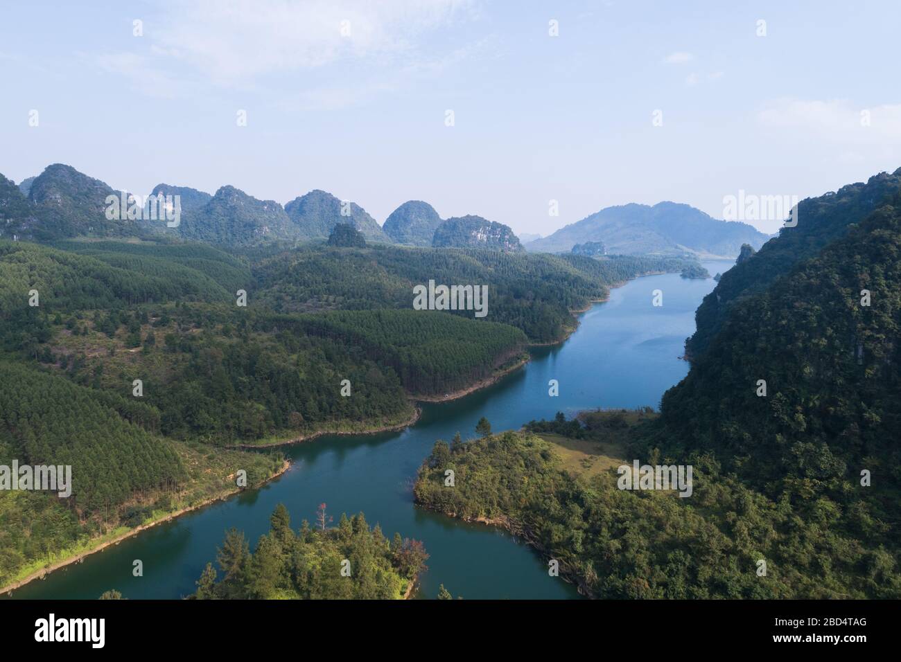 Aerial view of Karst mountains and lake Stock Photo - Alamy