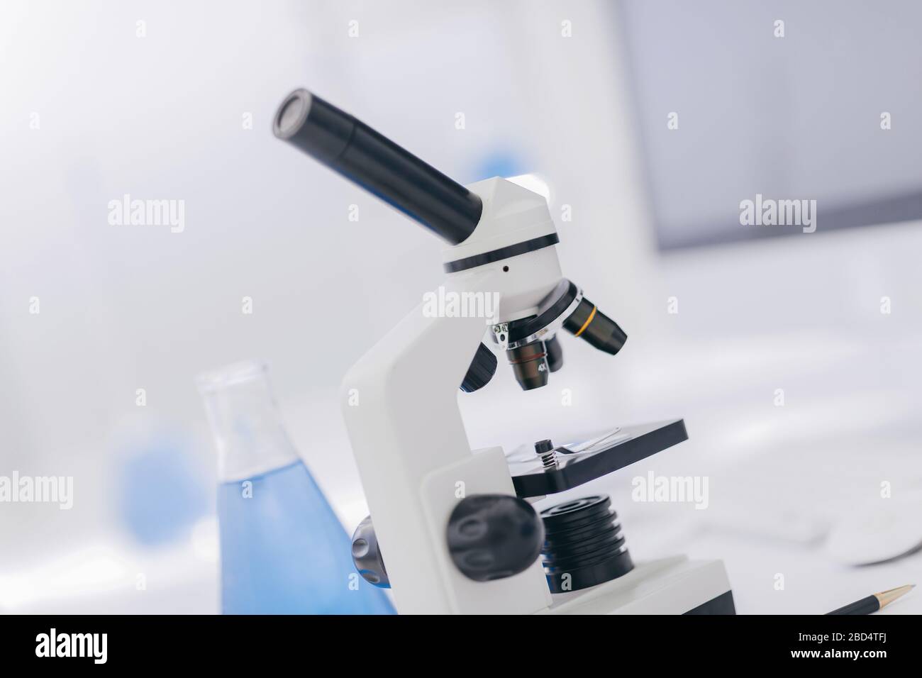 close up.microscope on the table in the science lab Stock Photo - Alamy