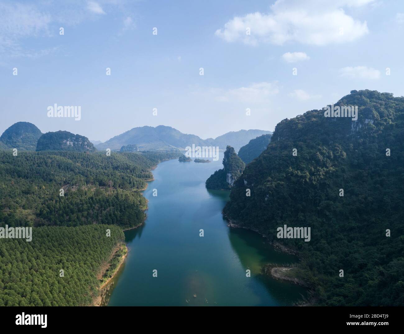 Aerial view of Karst mountains and lake Stock Photo - Alamy