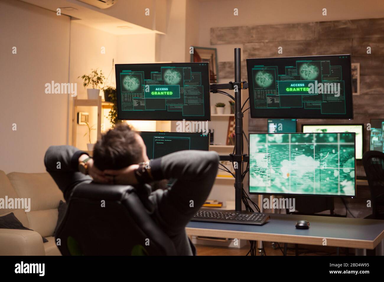 Happy Hacker After A Cyber Attack Using A Dangerous Malware Access