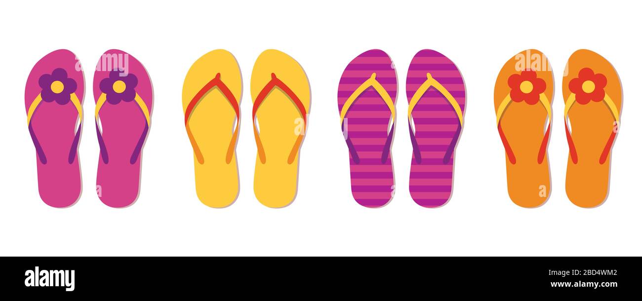 set of colorful flip flops summer collection swim wear with flower ...