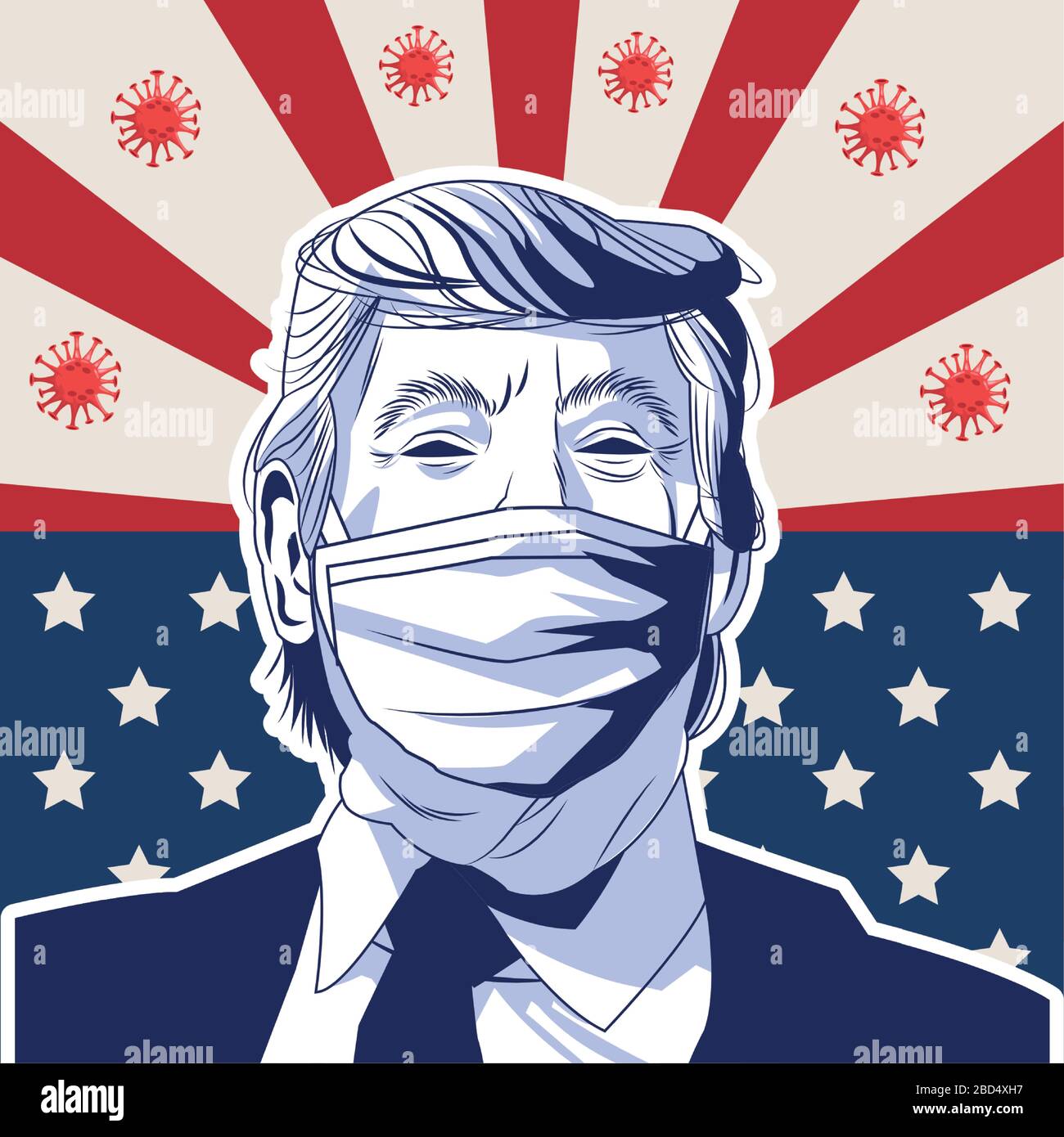 trump wearing face mask by covid 19 with usa flag and particles Stock ...