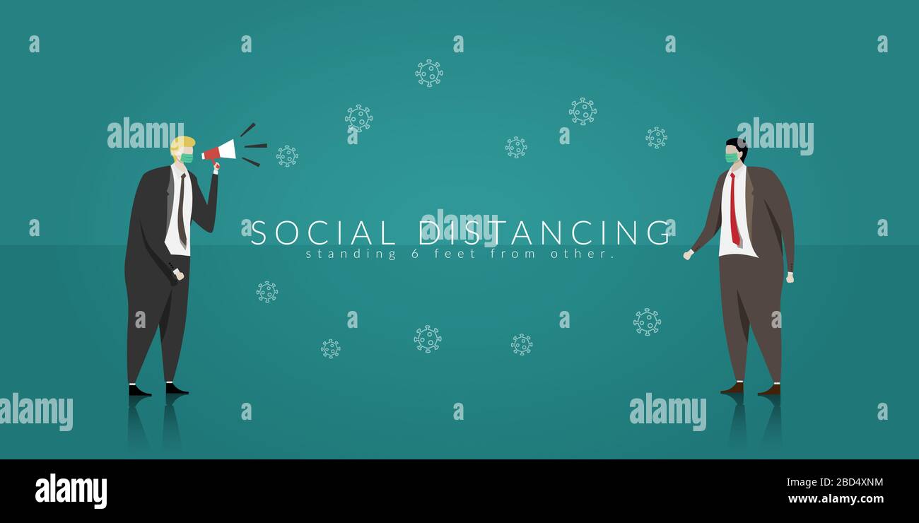 Social distancing. two business people keep spaced between each other ...