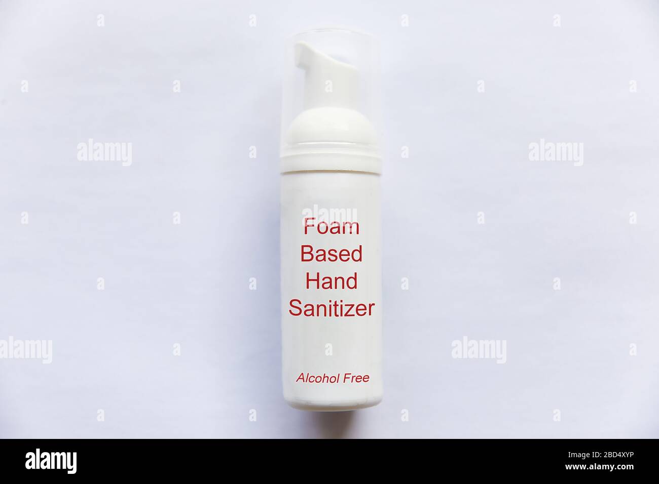 Bottle of Foam based hand sanitizer with Red Text (isolated Stock Photo ...
