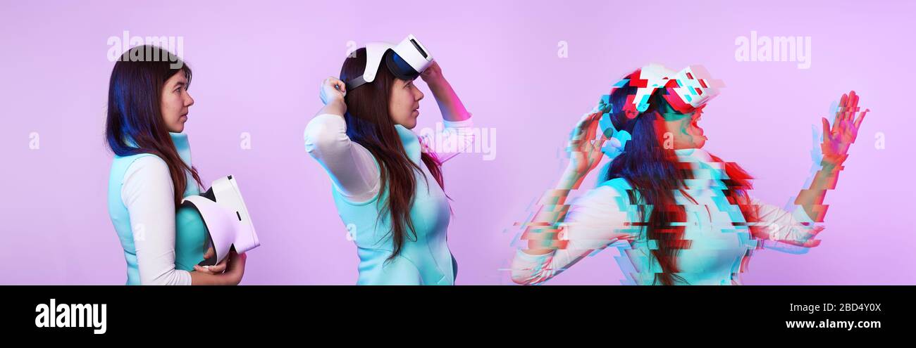 Woman Wearing Virtual Reality Headset Evolution Concept Of Dive Into