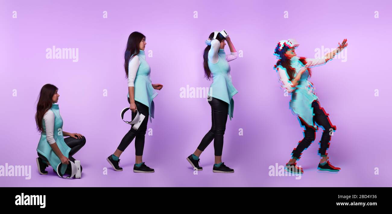Woman Wearing Virtual Reality Headset Evolution Concept Of Dive Into