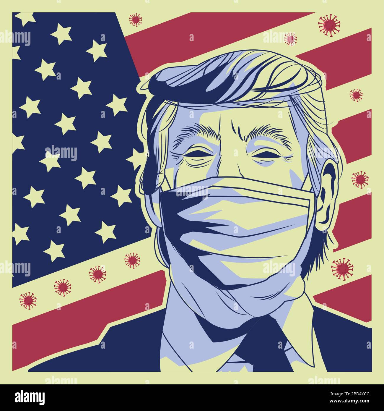 trump wearing face mask by covid 19 with usa flag and particles Stock ...