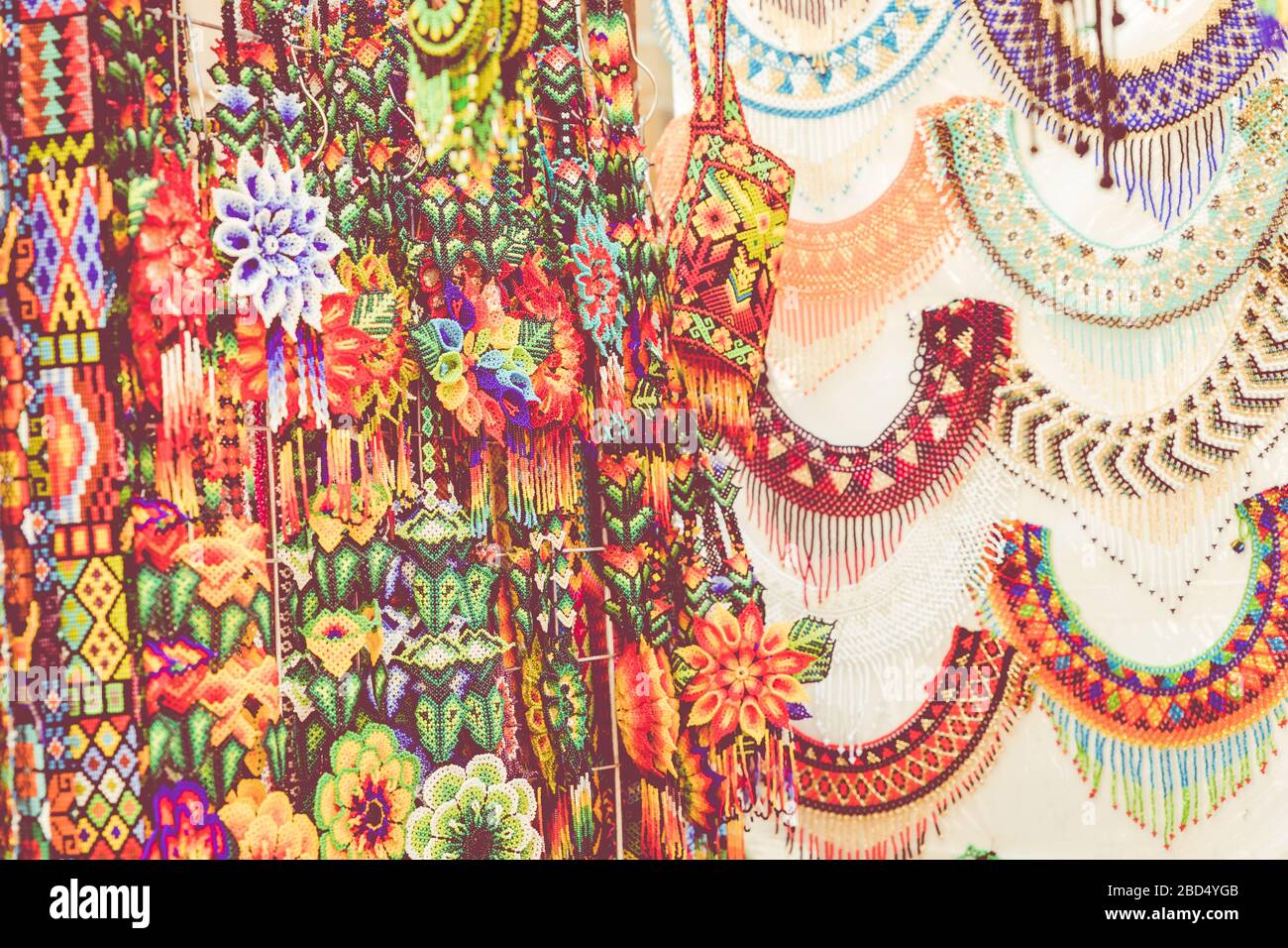 Colorful traditional Mexican pottery. Talavera style. Souvenirs on sale ...