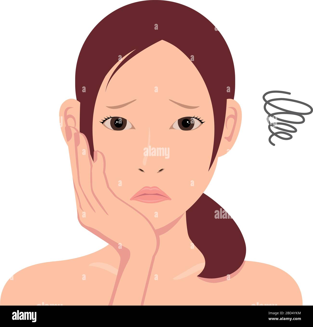 Young asian woman face vector illustration (just out of the bath ...
