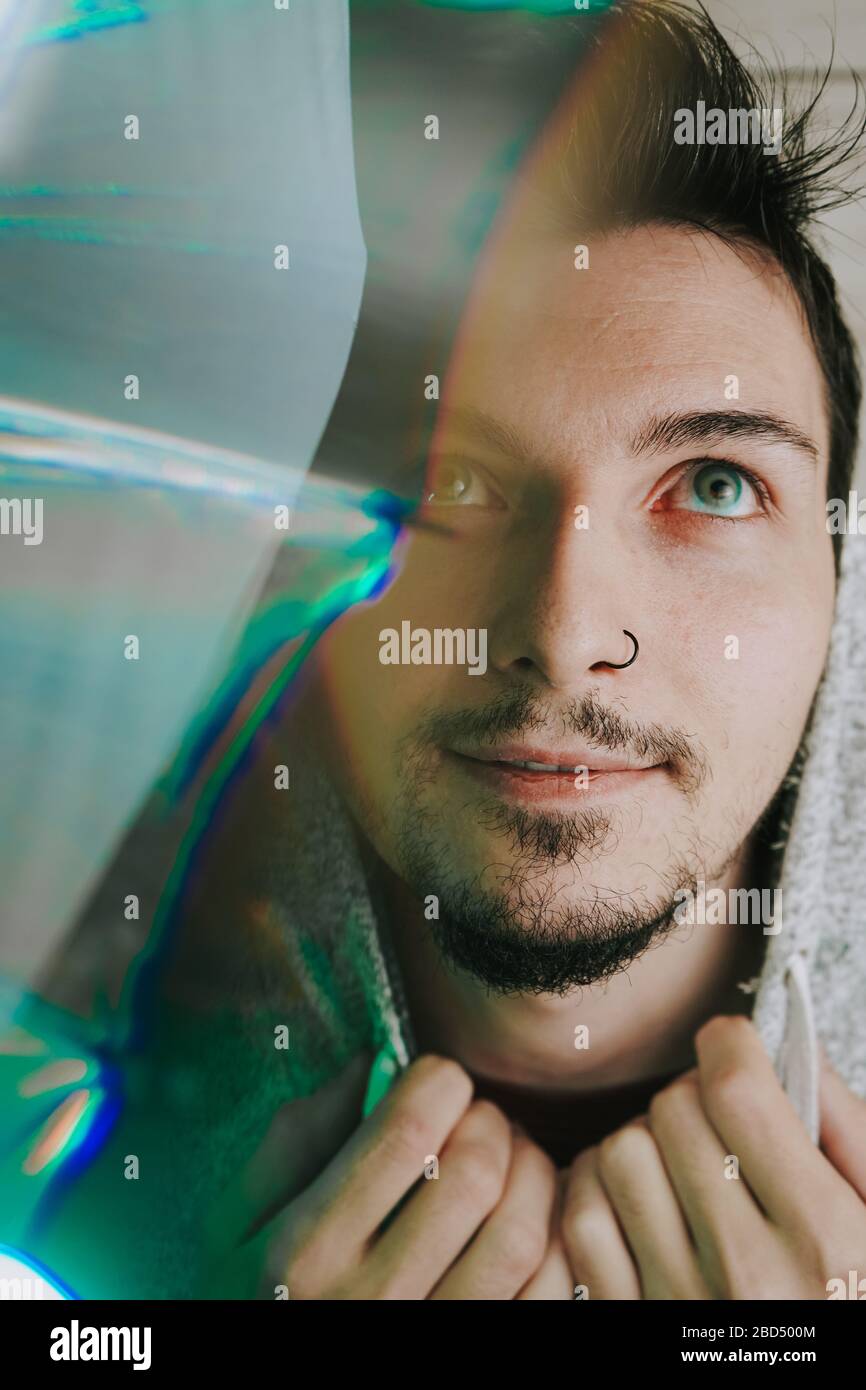 Artistic and futuristic portrait of an attractive young man Stock Photo ...